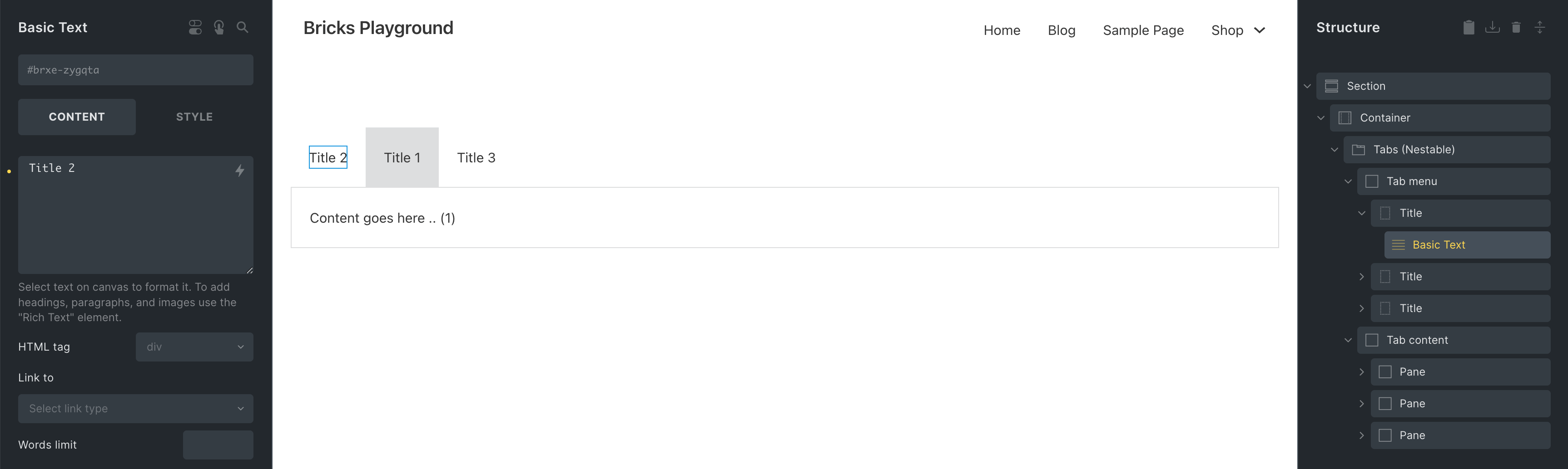 Setting Active Tab in Bricks' Tabs (Nestable) Element - BricksLabs